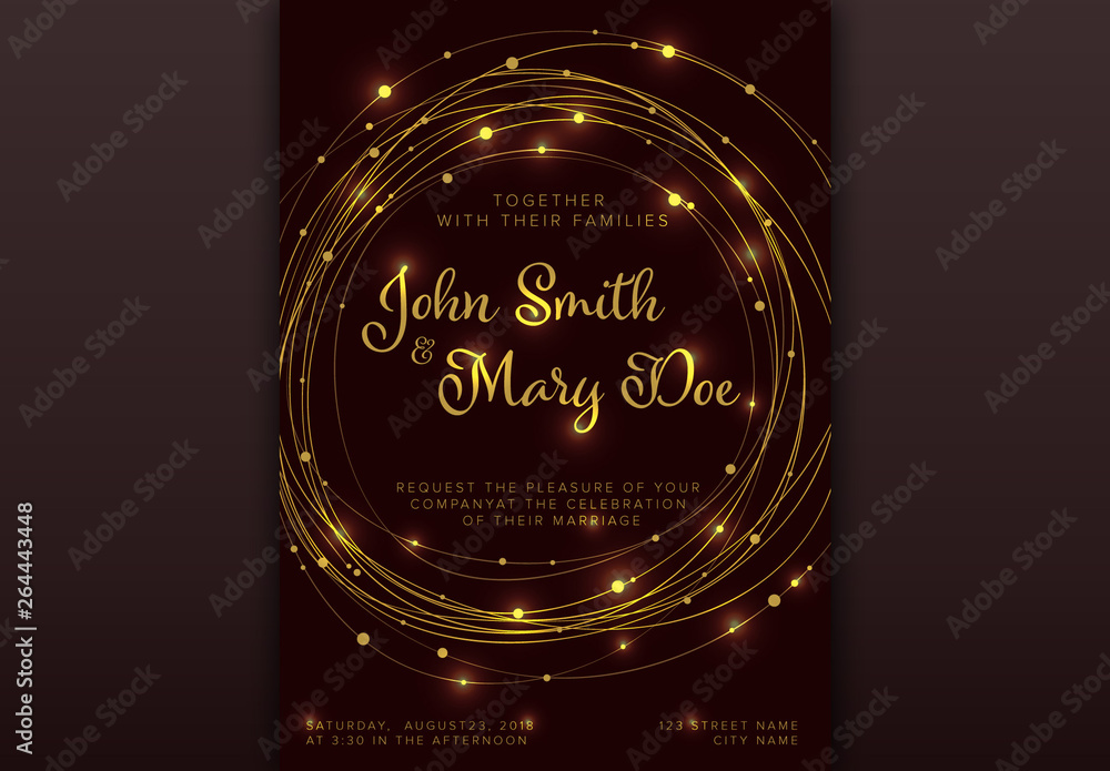 Wedding Invitation Card Layout with String Light Accents Stock Template ...
