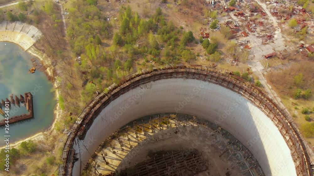 Chernobyl nuclear power plant, aerial view. Territory contaminated by ...
