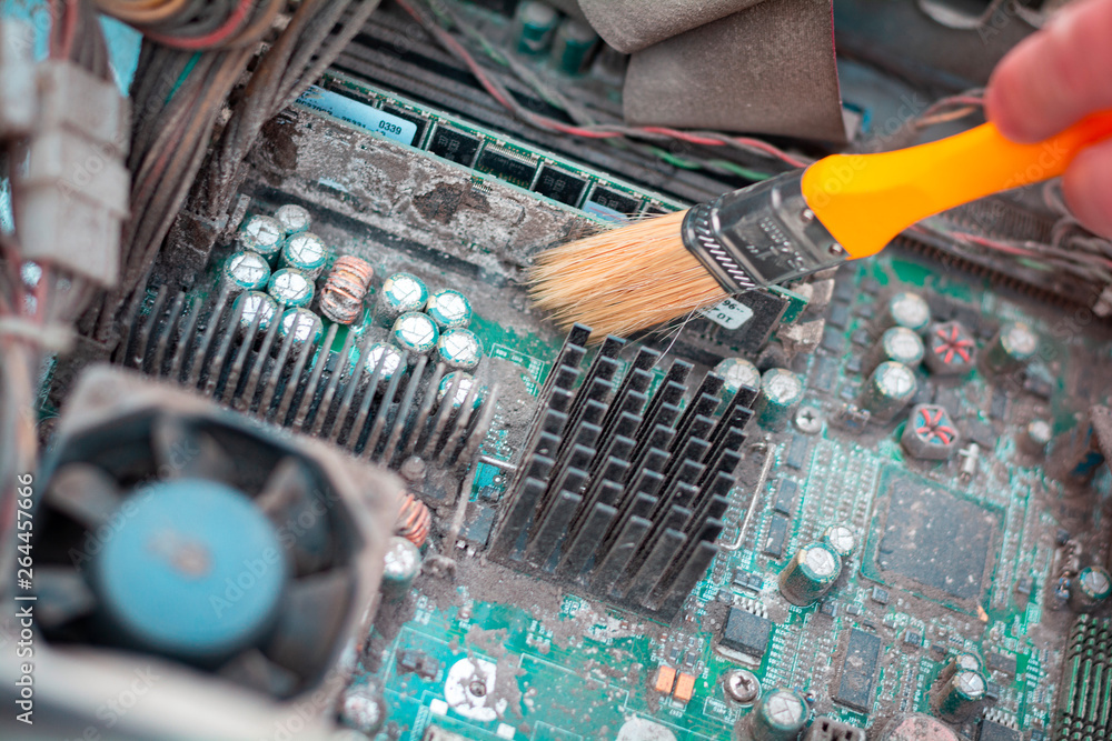 Repairing cleaning repairing old dusty computer. Dusty old server ...