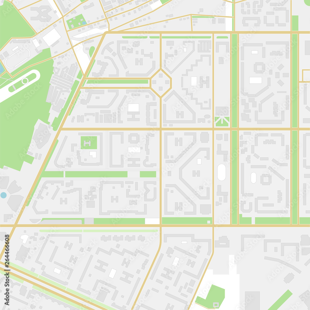 City map with streets, roads, houses and parks. Vector illustration ...