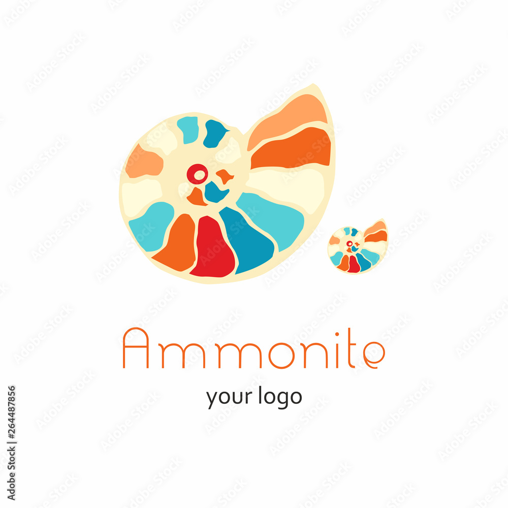 Fossil ammonite nautilus seashell vector logo. Hand drawn illustration ...