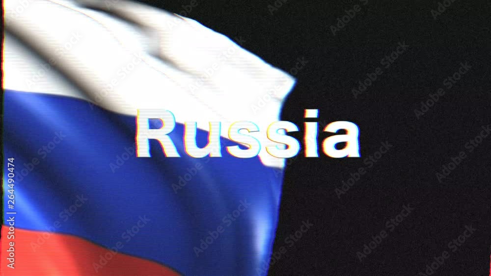 Russia flag and title animation with vhs style glitch effect vídeo do ...