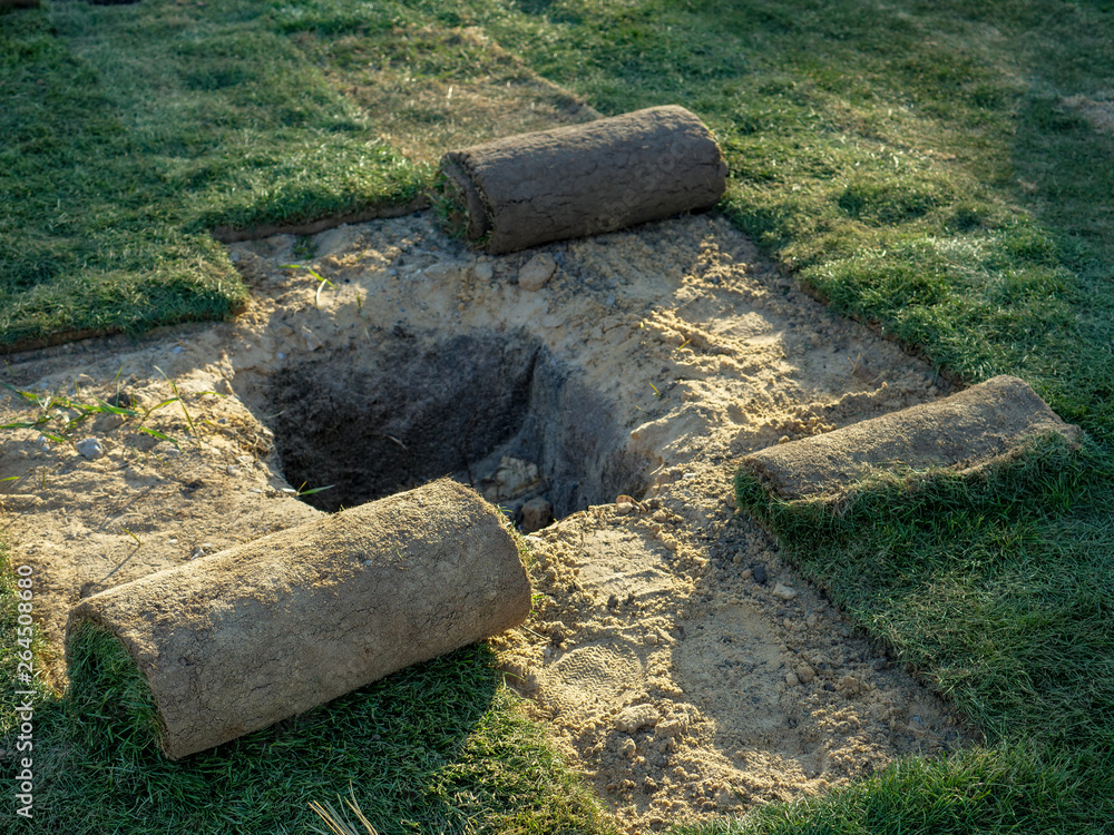 Rolls of green lawn for landscaping park areas..Natural grass stacks of ...