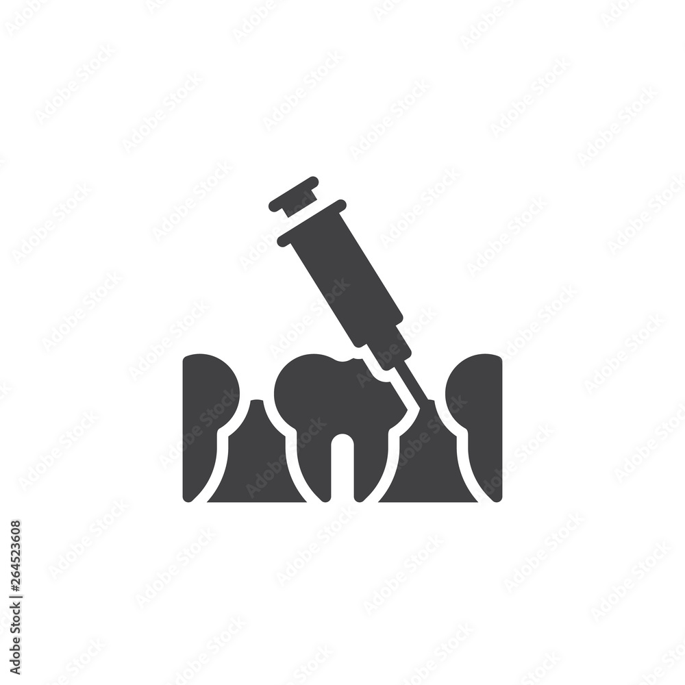 Dental injection vector icon. Syringe and anesthetizing teeth filled ...