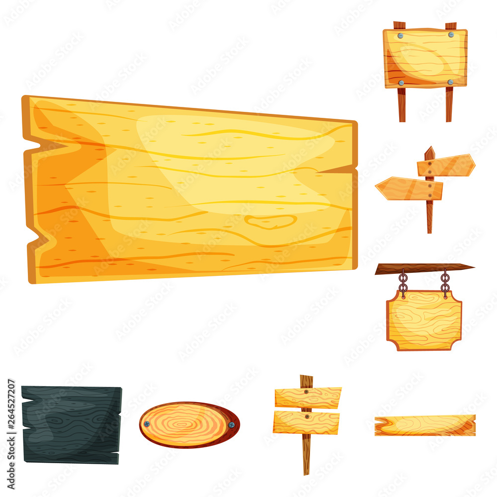 Vector illustration of signboard and wood logo. Collection of signboard ...
