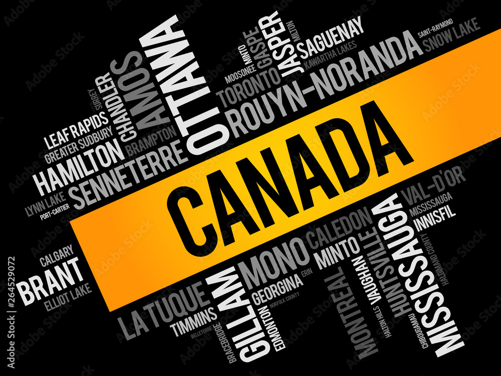 List of cities and towns in Canada, word cloud collage, business and ...