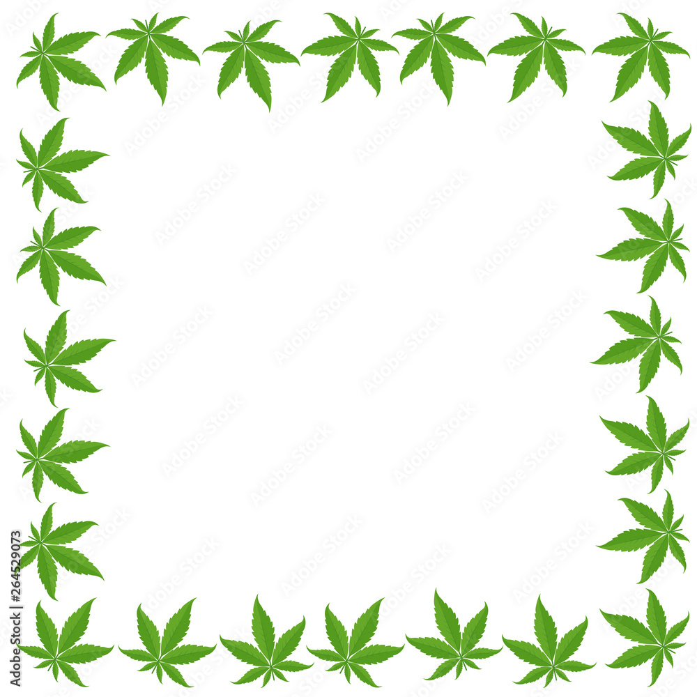 Marijuana green grass frame banner. Cannabis indica hemp plant. Border frame isolated ...