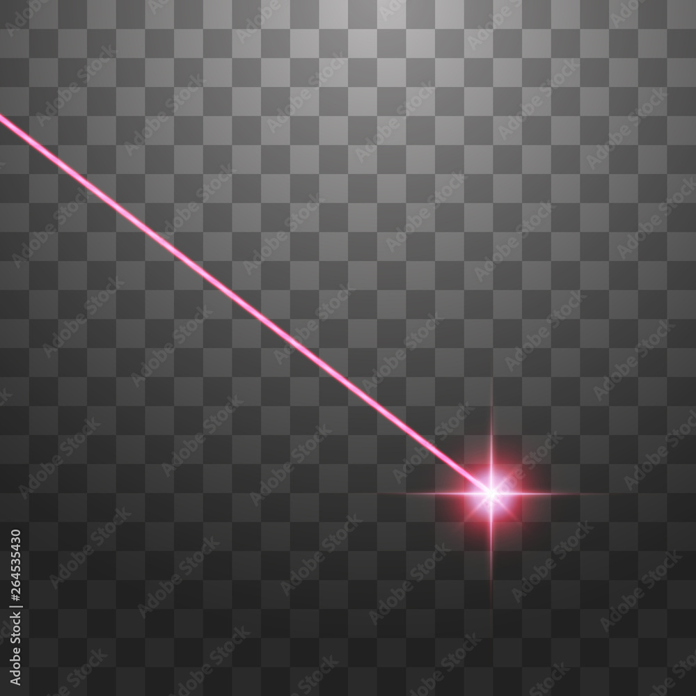Abstract red laser beam. Isolated on transparent black background ...