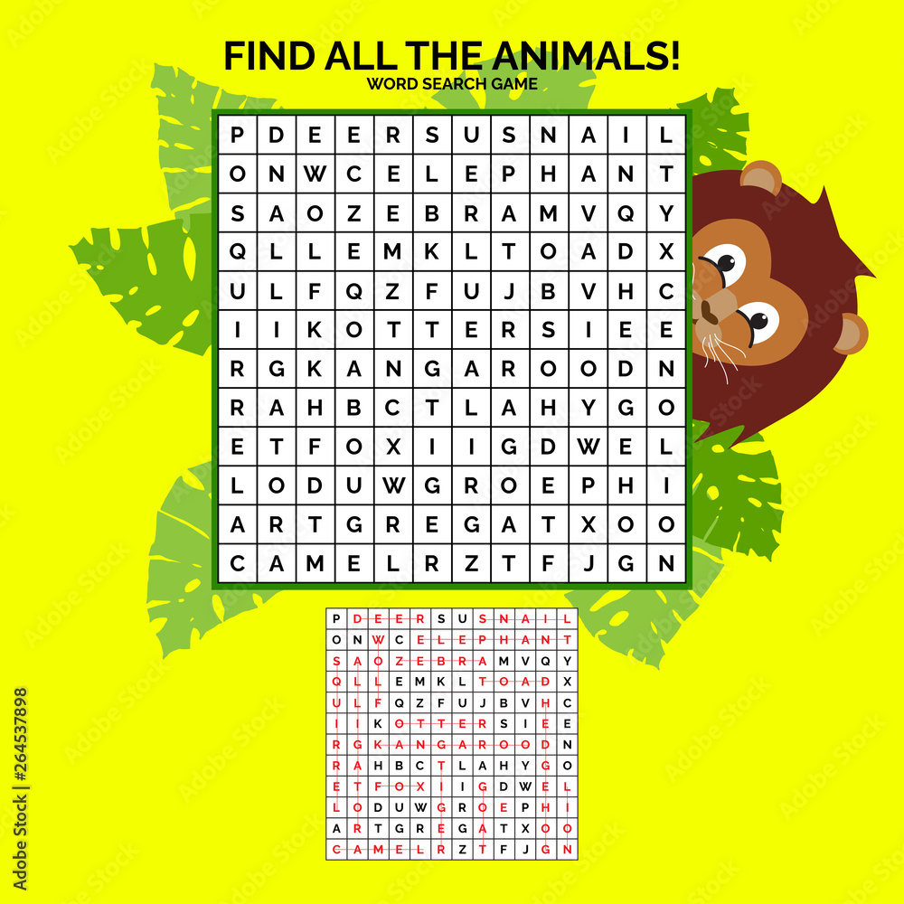 Word search game with solution Stock Vector | Adobe Stock