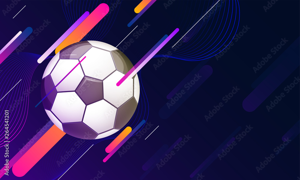 Banner or poster design with illustration of soccer ball on shiny ...