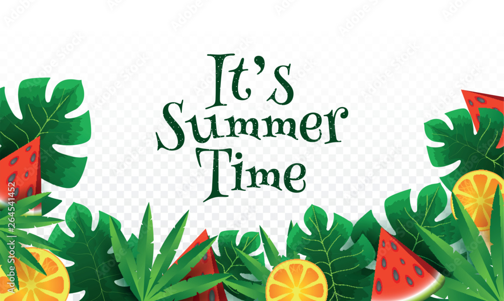 Summertime banner or poster design decorated with lemon, watermelon ...