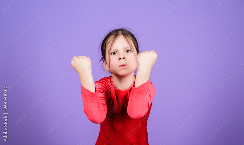 Do not even touch me. Desperate baby. Aggressive face small girl violet ...