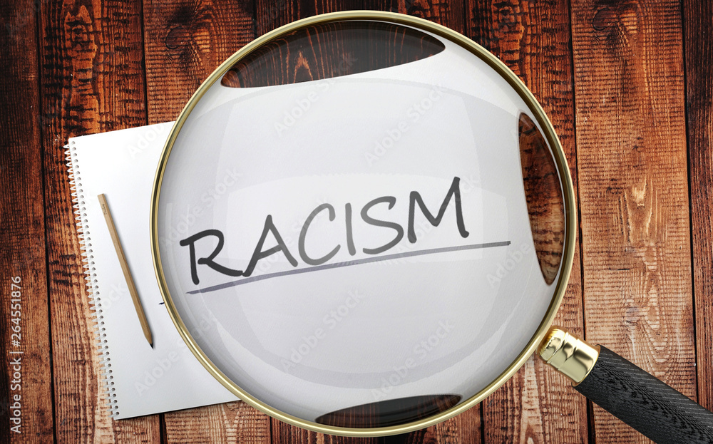 Study, learn and explore racism - pictured as a magnifying glass ...
