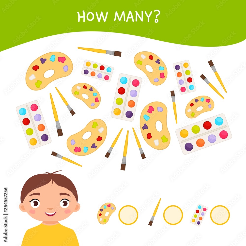 Counting educational children game, math kids activity sheet. How many ...