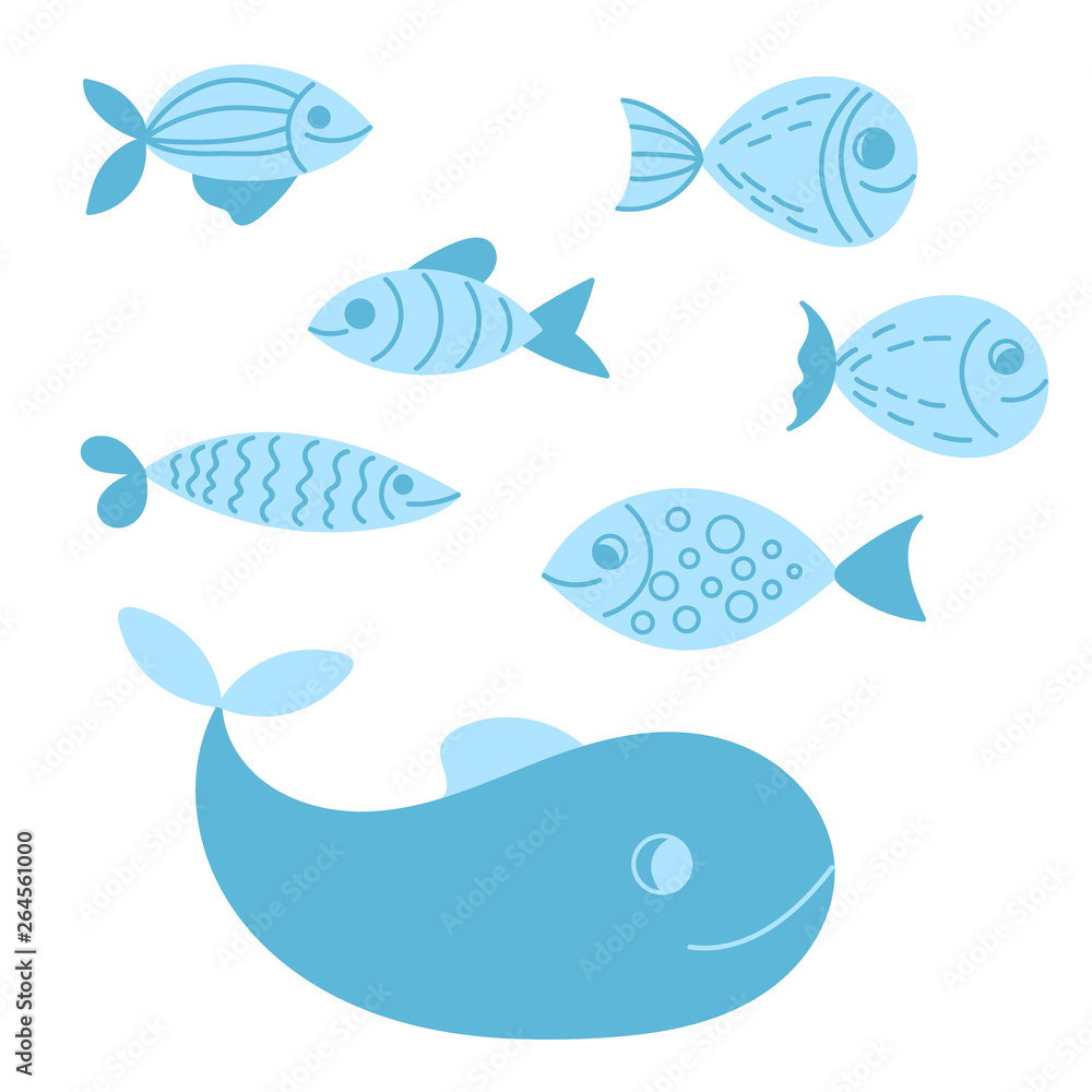 Funny fish vector characters. Colorful tropical set vector illustration ...