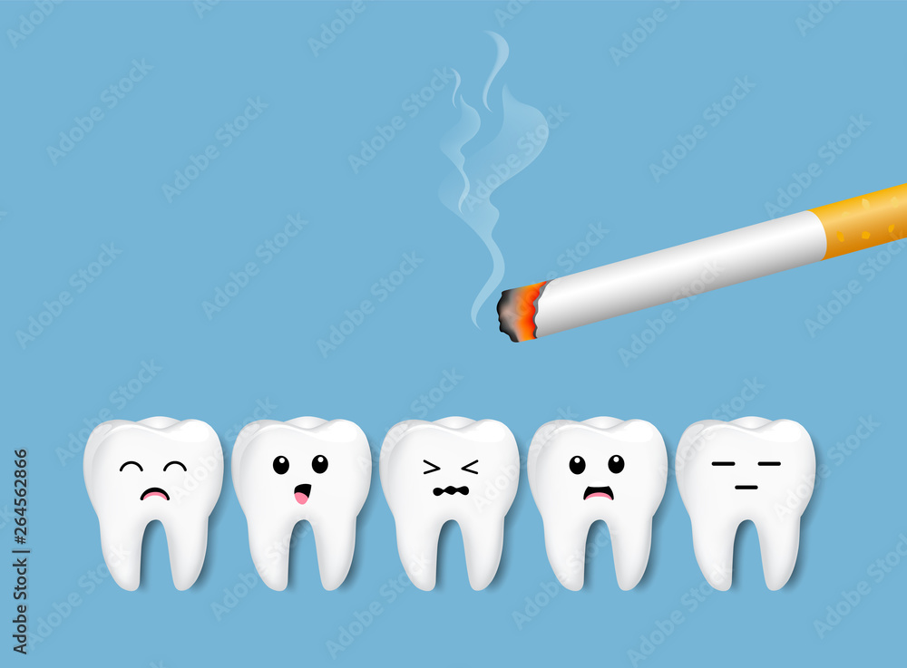 Teeth with cigarette. Smoking effect on human teeth. Dental care ...