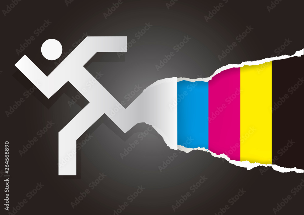 Fast printing torn paper concept. Illustration of running man icon ...