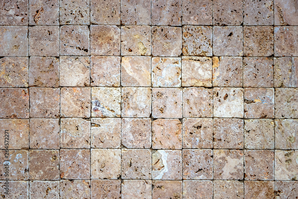 Travertine masonry tiles cladding wall texture. Square stones surface ...