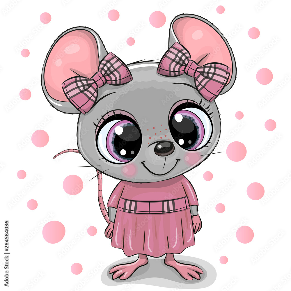 Cute Cartoon Mouse girl in a pink dress Stock Vector | Adobe Stock