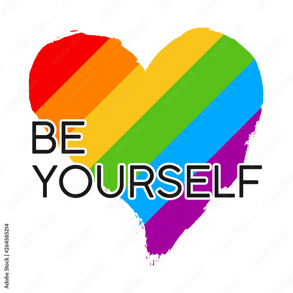 Hand draw heart LGBT flag. Rainbow flag. LGBTQ love symbol. Be yourself ...