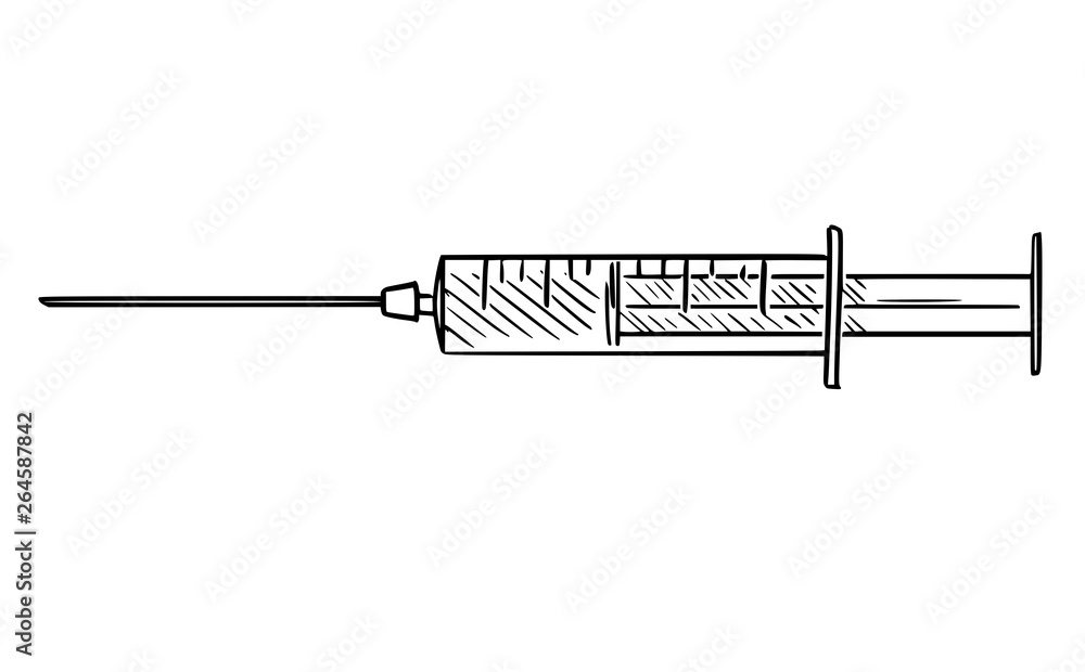 Cartoon drawing or illustration of medical injection syringe. Stock ...