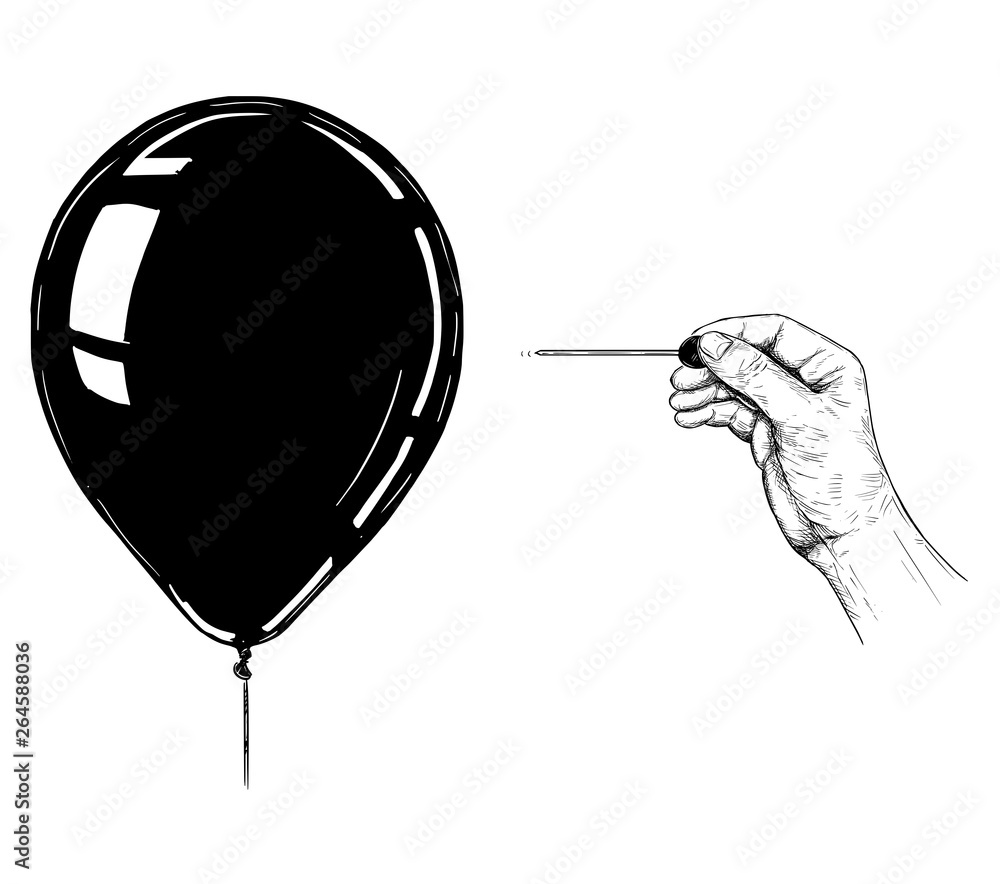 Cartoon drawing conceptual illustration of hand with needle or pin ...