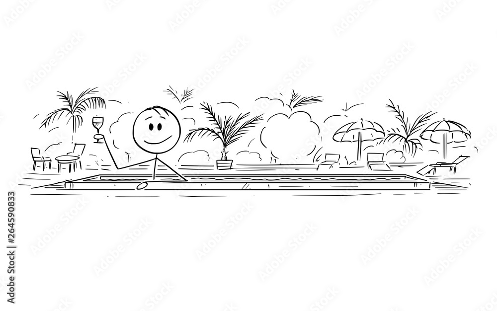 Cartoon stick figure drawing conceptual illustration of man enjoying ...