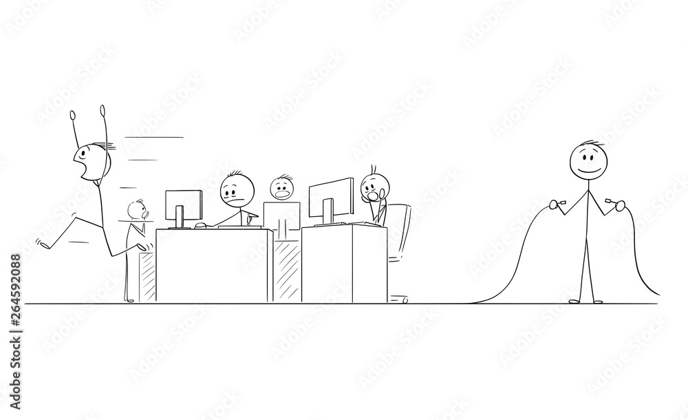 Cartoon stick figure drawing conceptual illustration of group of crazy ...