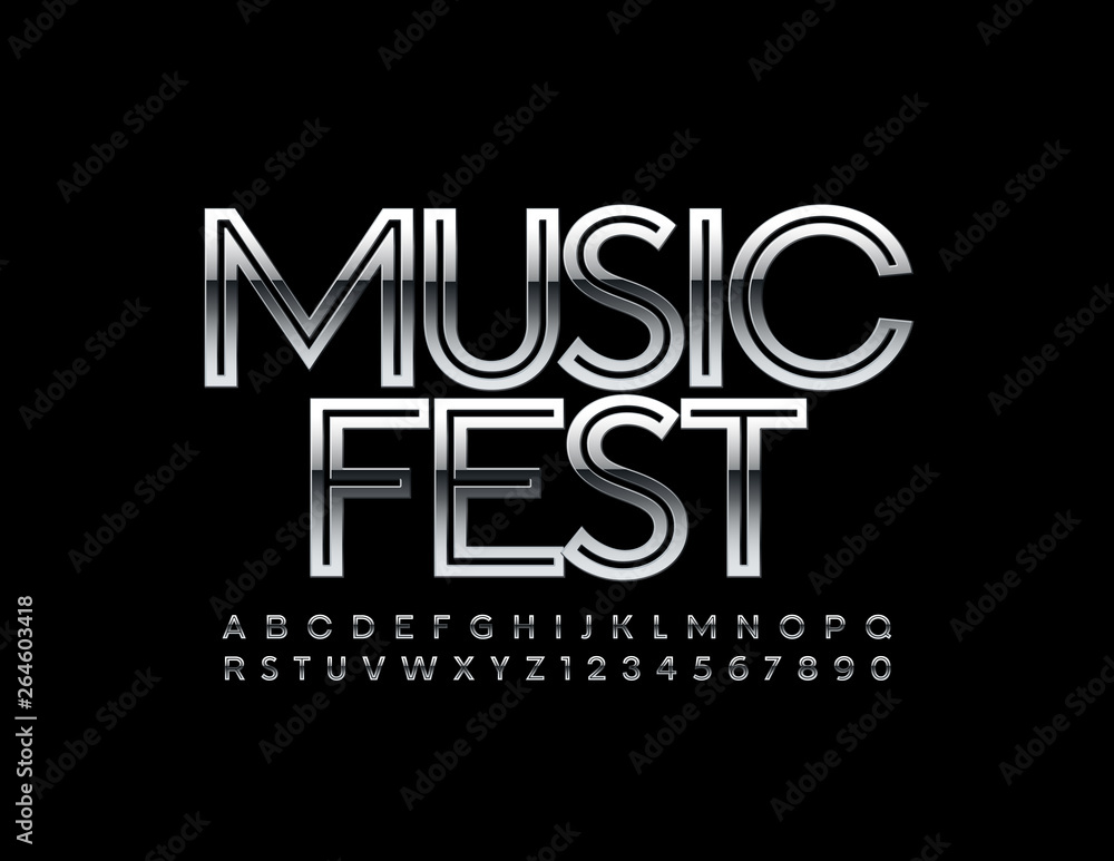 Vector metallic poster Music Fest with reflective Font. Uppercase ...