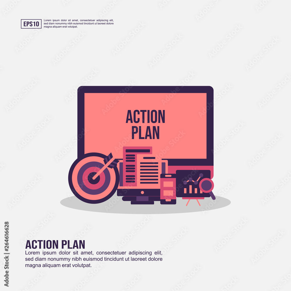 Action plan concept for presentation, promotion, social media marketing ...