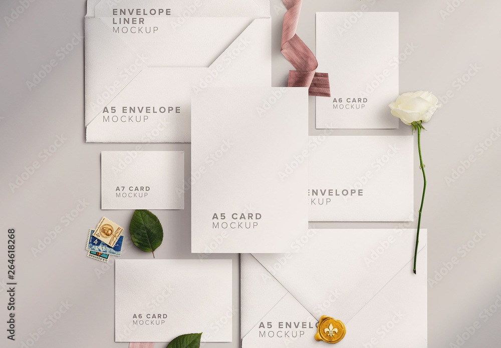 Wedding Suite Mockup with Flowers and Ribbons Stock Template | Adobe Stock