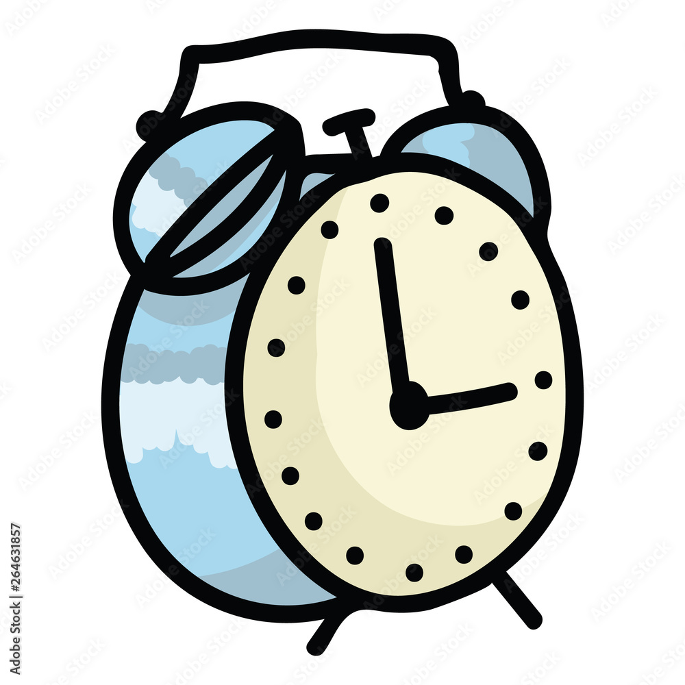 Cute alarm clock cartoon vector illustration motif set. Hand drawn ...