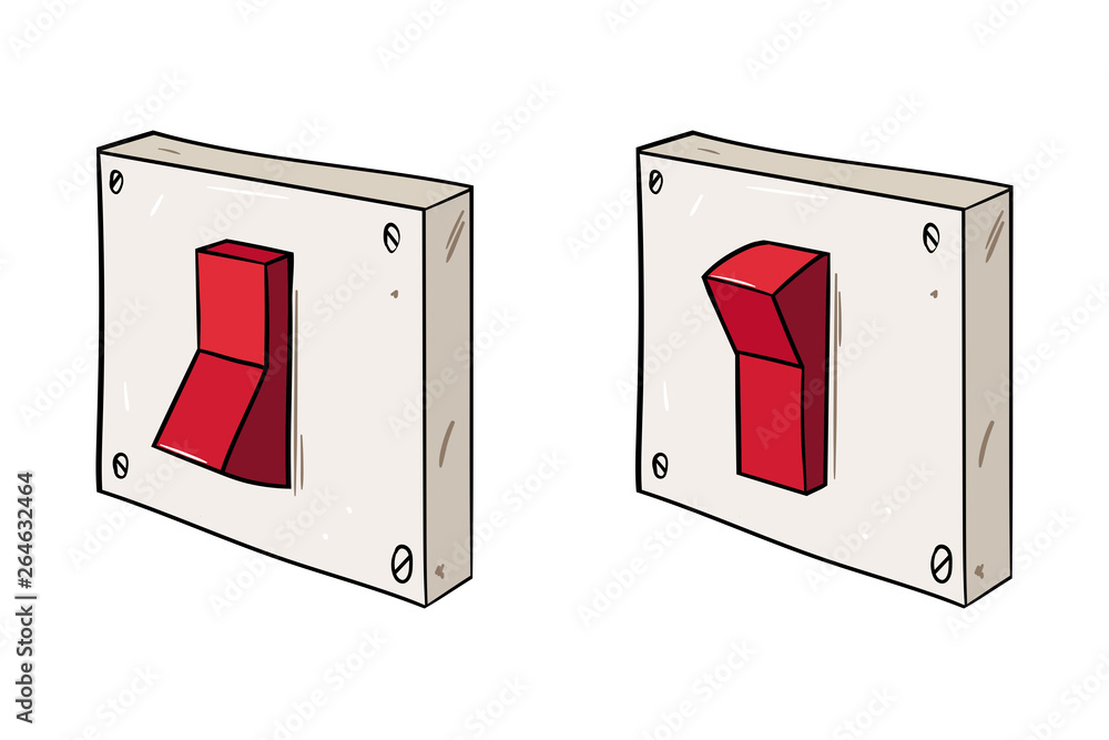 Cartoon light switch in the on and off positions Stock Vector | Adobe Stock