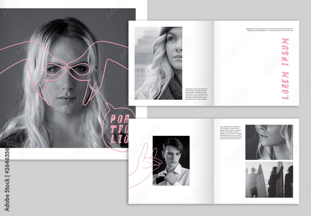 Minimalist Portfolio Layout with Pink Illustrative Elements Stock ...