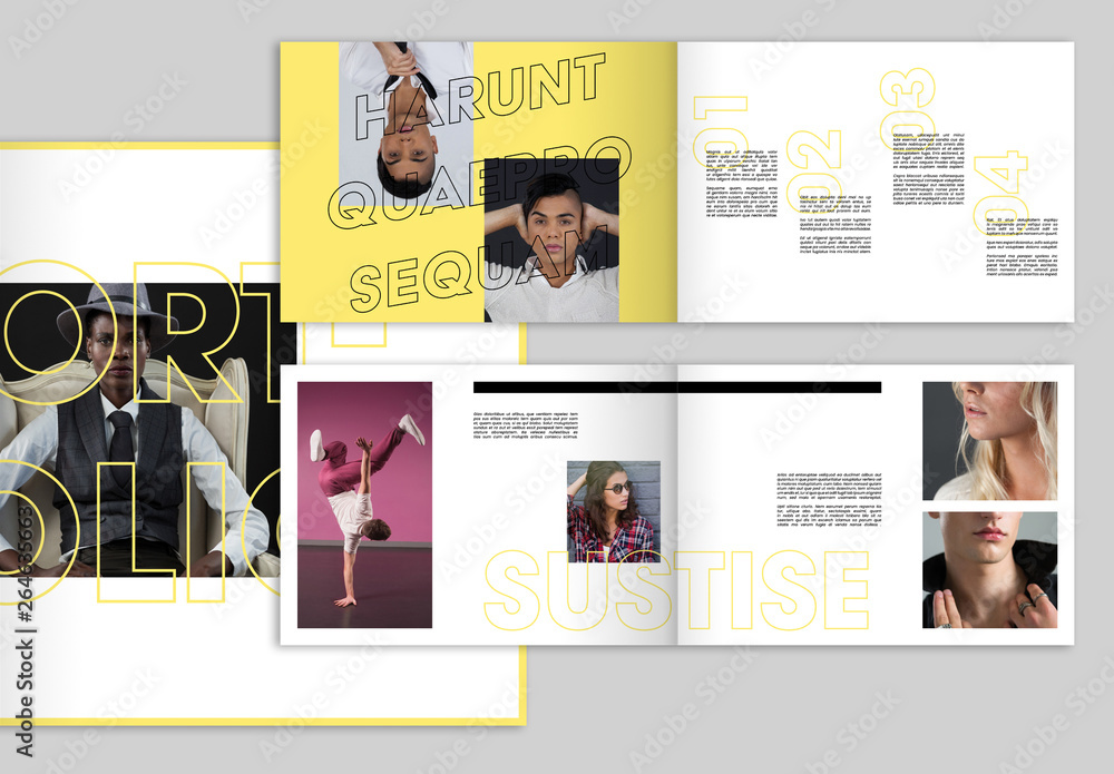 Yellow Portfolio Layout with Bold Typographic Elements Stock Template ...