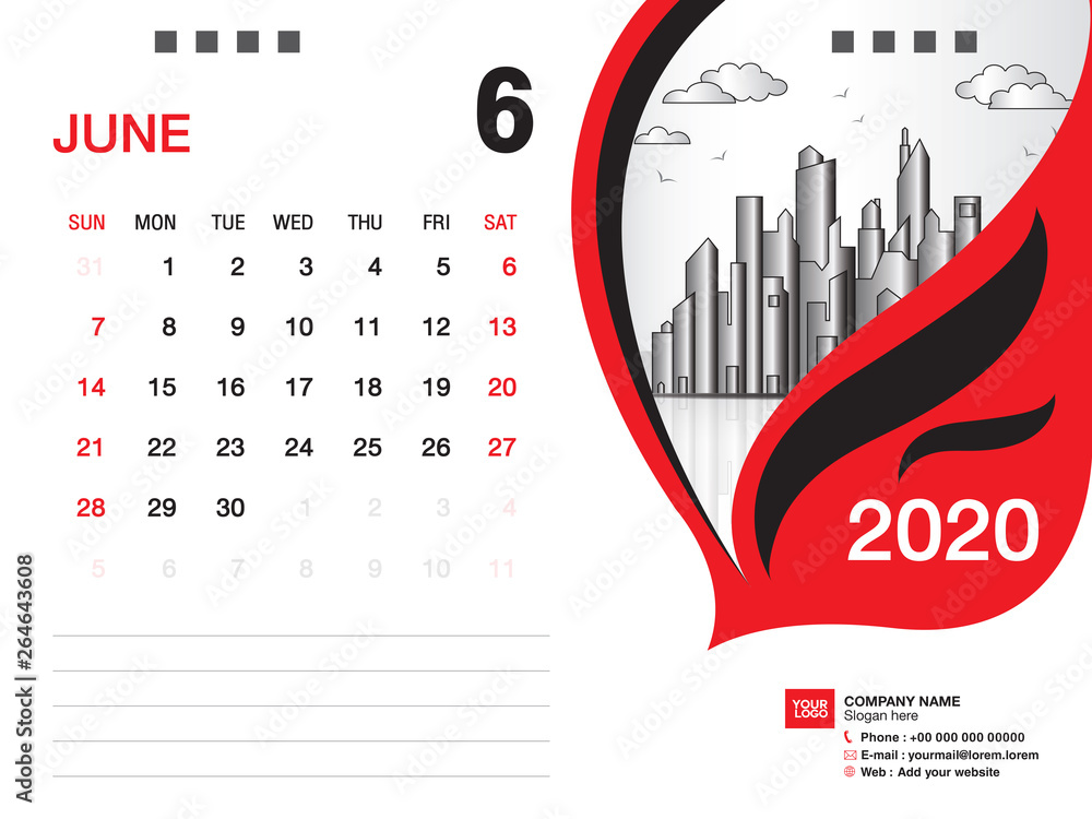 Desk Calendar 2020 template vector, JUNE 2020 month, business layout ...