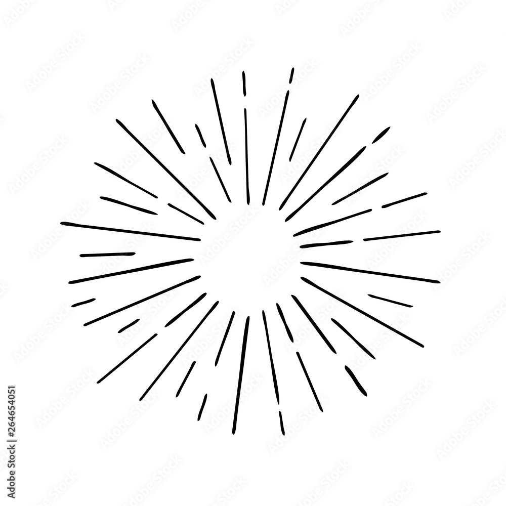Sun rays hand drawn, linear drawing Stock Vector | Adobe Stock