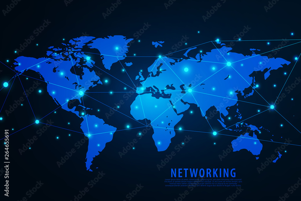Global network connection background, blue world map, vector Stock ...