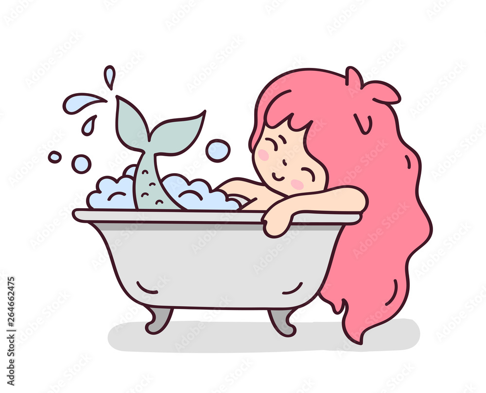 Mermaid taking a foam bath. Cute cartoon character for emoji, sticker ...