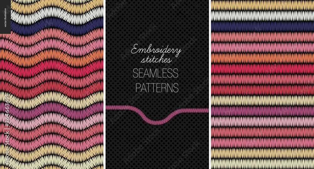 Embroidery satin stitch seamless patterns - two textile patterns of ...