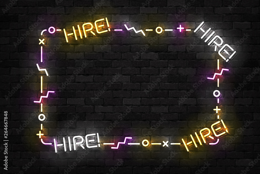 Vector realistic isolated neon sign of Hire frame logo for template ...