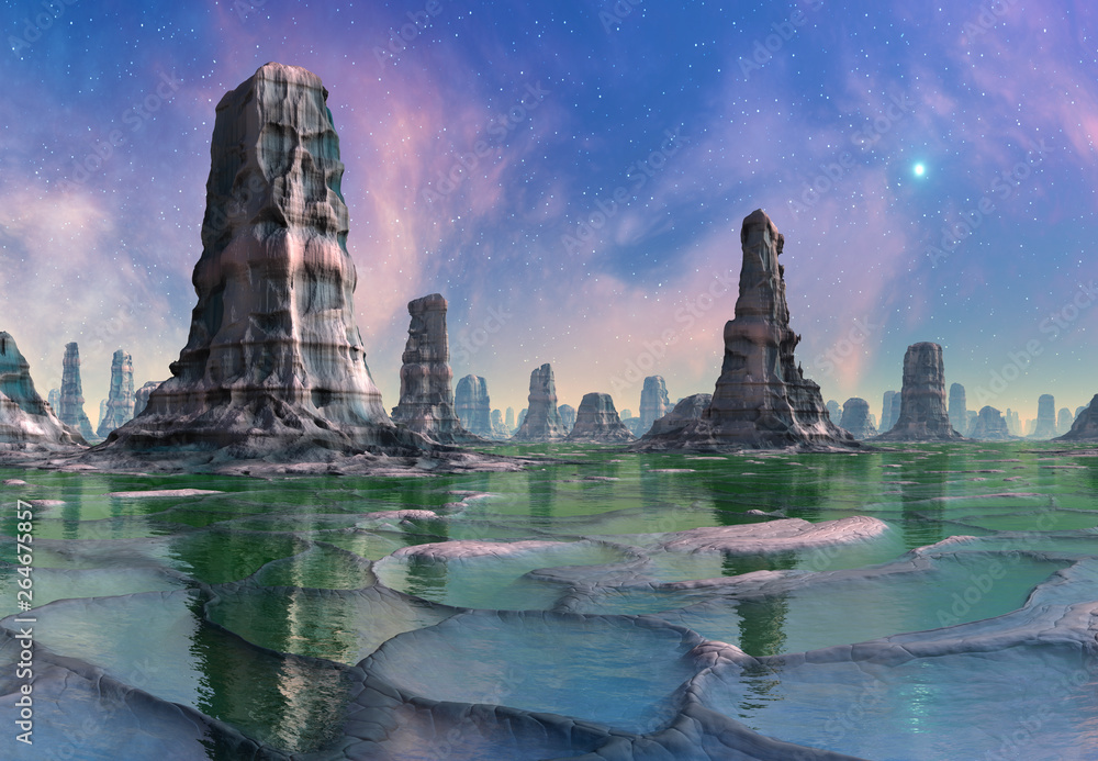 3D Rendered Fantasy Alien Landscape - 3D Illustration Stock ...