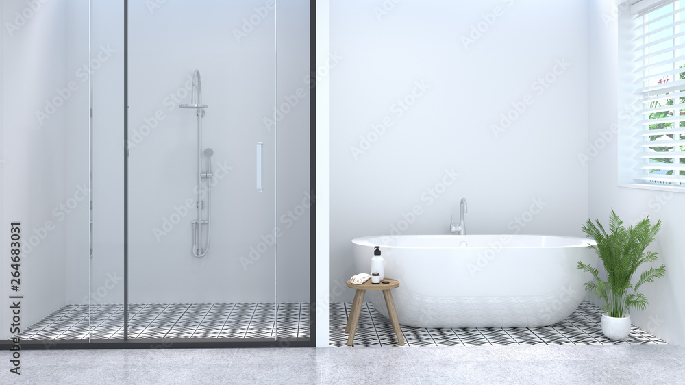 Clean white empty bathroom interior,toilet,shower,modern home design ...