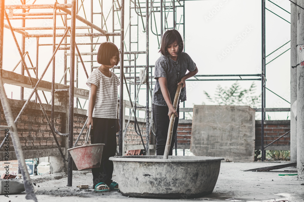 Children working at construction site for world day against child ...