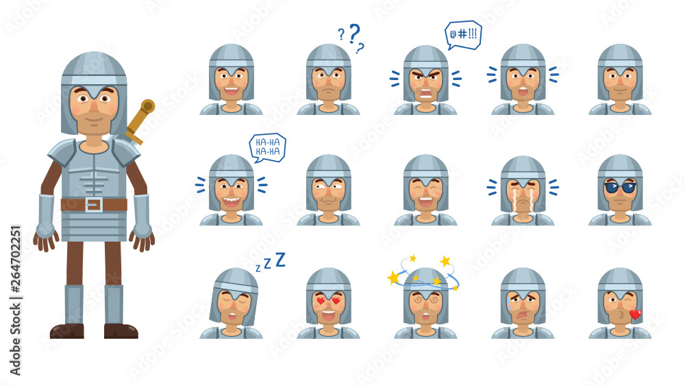 Big set of medieval knight emoticons. Knight avatars showing different ...