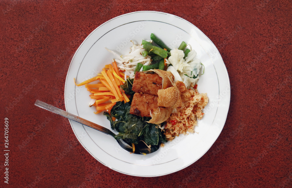 Sayur urap. Cooked vegetables with spiced grated coconut. Indonesian ...