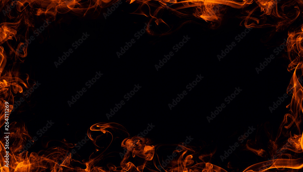 Frame of real fire flames burn motion smoke . Border texture overlays ...