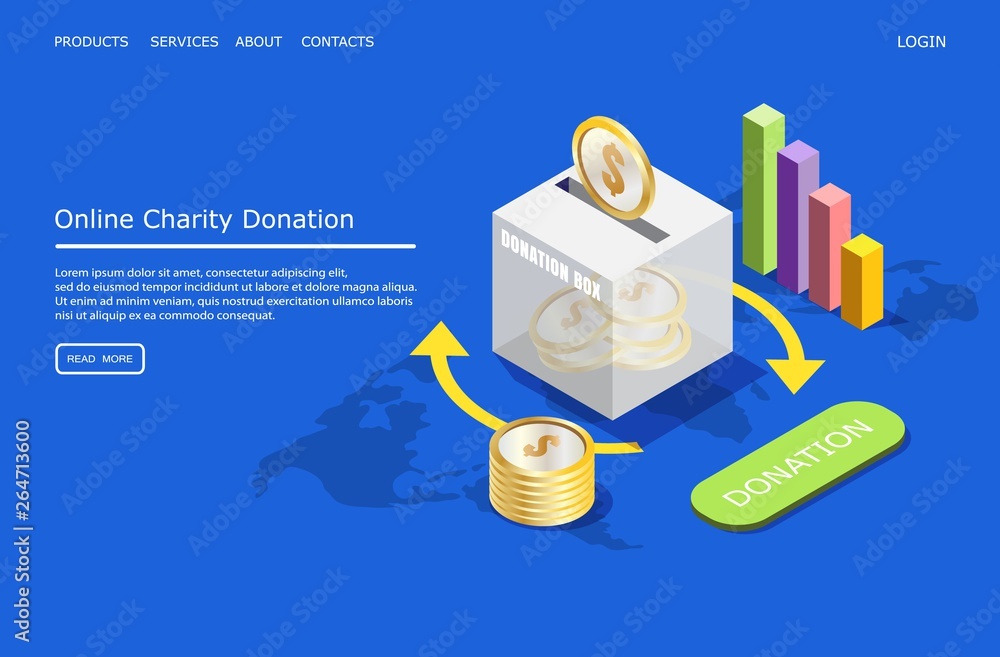 Online charity donation vector website landing page design template ...