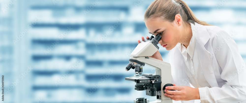 Scientist researcher using microscope in laboratory. Medical healthcare ...
