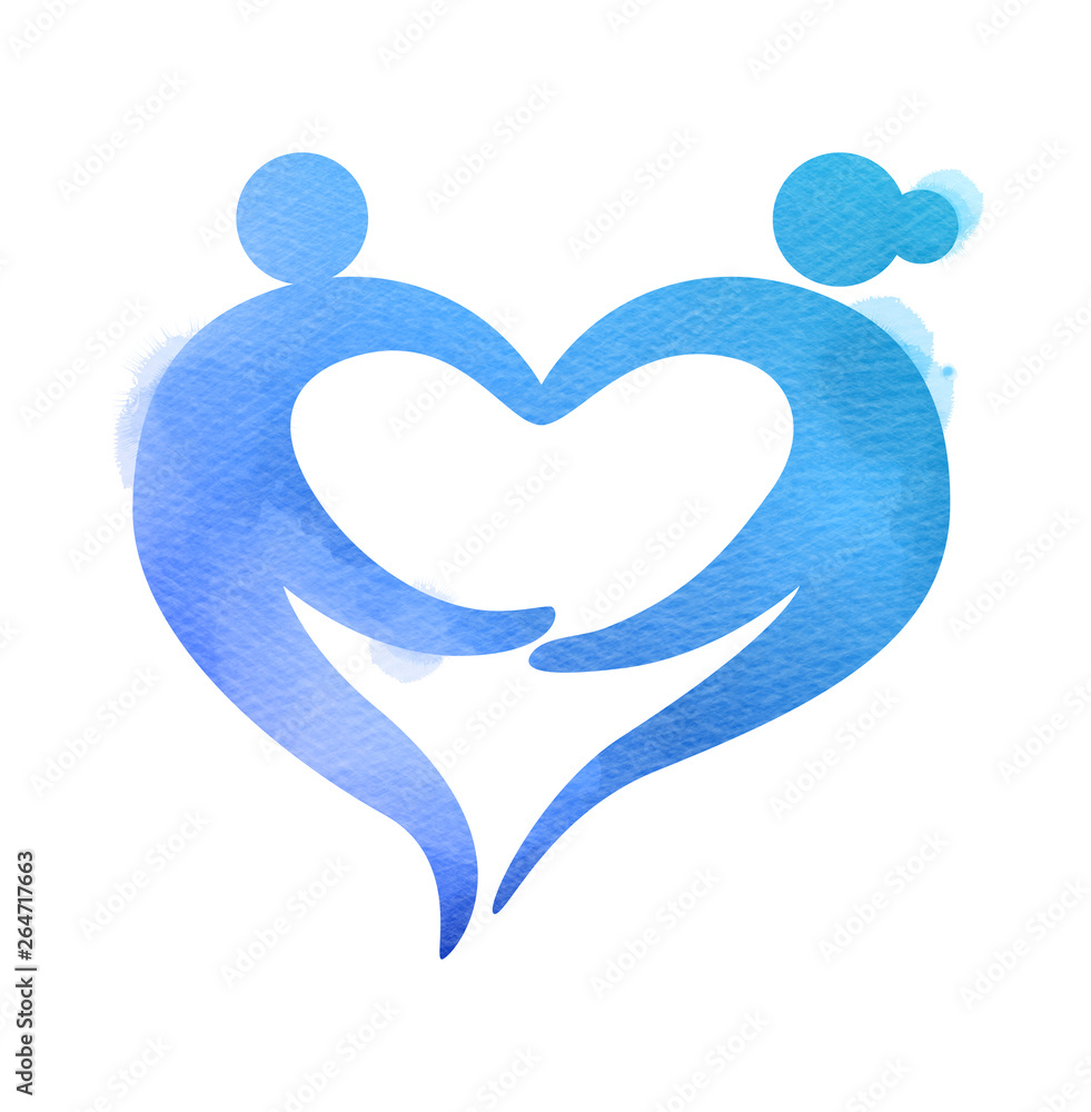Elderly healhtcare heart shaped logo. Nursing home sign silhouette on ...